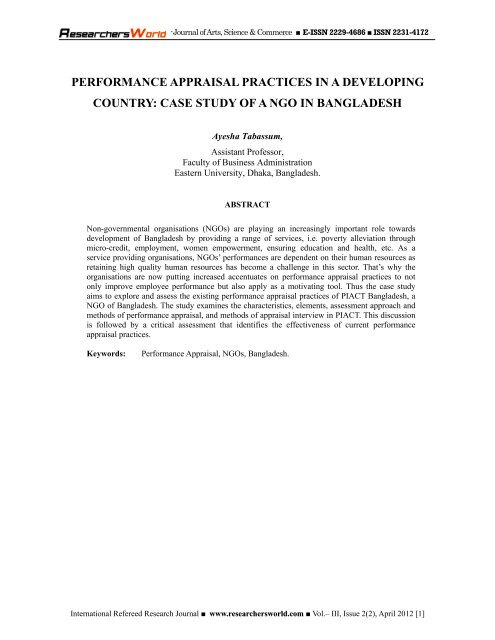 performance appraisal practices in a developing country: case study ...