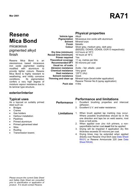 Data Sheet RA71 - Resene