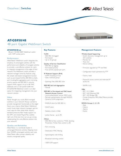 AT-GS950/48 48 port Gigabit WebSmart Switch - transtec