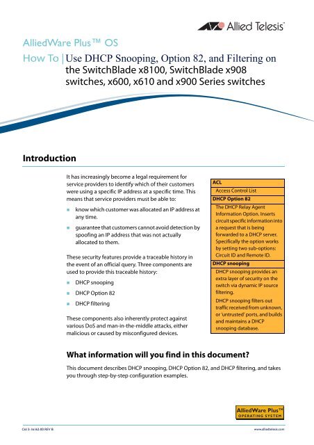 How To Use DHCP Snooping, Option 82, and ... - Allied Telesis