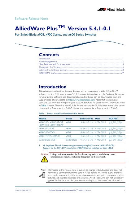 AlliedWare Plus Version 5.4.1-0.1 Software Release ... - Allied Telesis