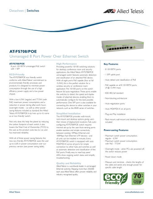 AT-FS708/POE Datasheet - Allied Telesis
