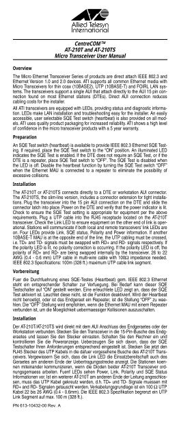 AT-210T/210TS User Manual - Allied Telesis