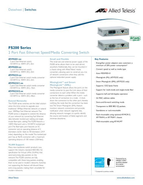 FS200 Series 2 Port Fast Ethernet Speed/Media ... - Allied Telesis