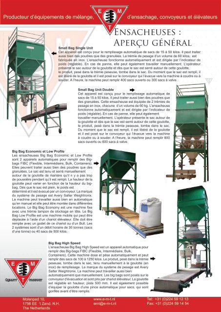 Ensacheuses : Aperçu général - EMT - European Machine trading