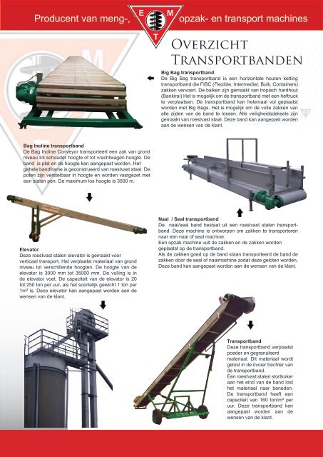 Overzicht Transportbanden - EMT - European Machine trading