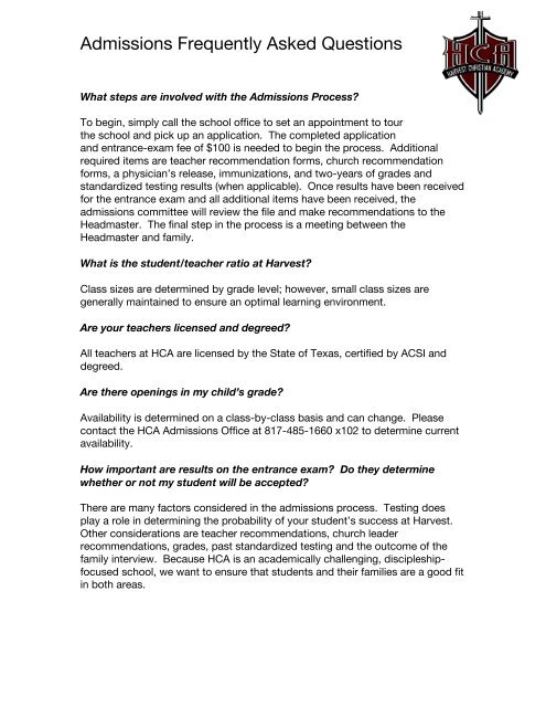 Admissions Frequently Asked Questions