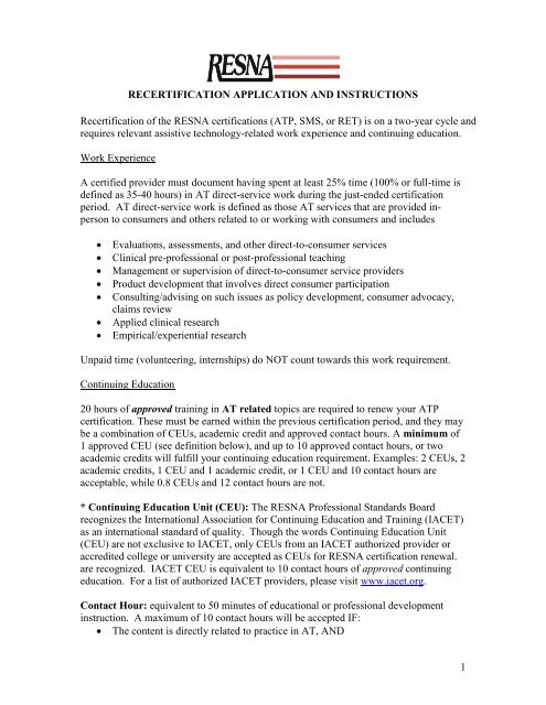 1 RECERTIFICATION APPLICATION AND INSTRUCTIONS ... - Resna