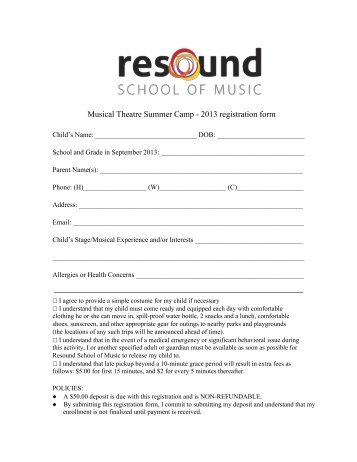 Teens With Talent Music Competition Registration Form