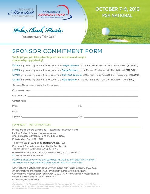 sponsor Commitment form - National Restaurant Association