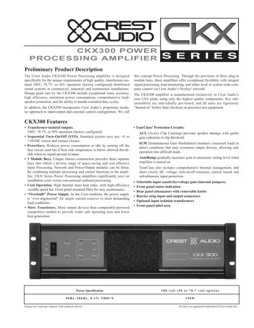 CKX300 POWER PROCESSING AMPLIFIER - Crest Audio