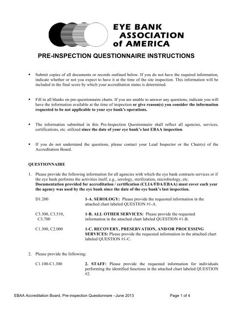 Pre-Inspection Questionnaire Instructions and Worksheet