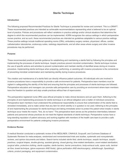 AORN's Recommended Practices for Sterile Technique - Eye Bank ...