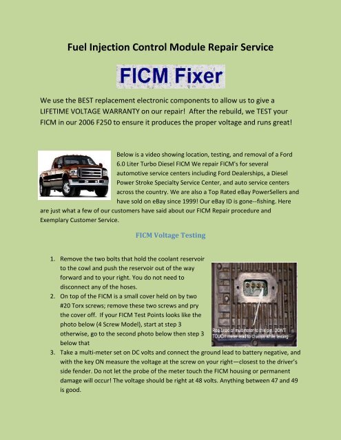 Fuel Injection Control Module Repair Service