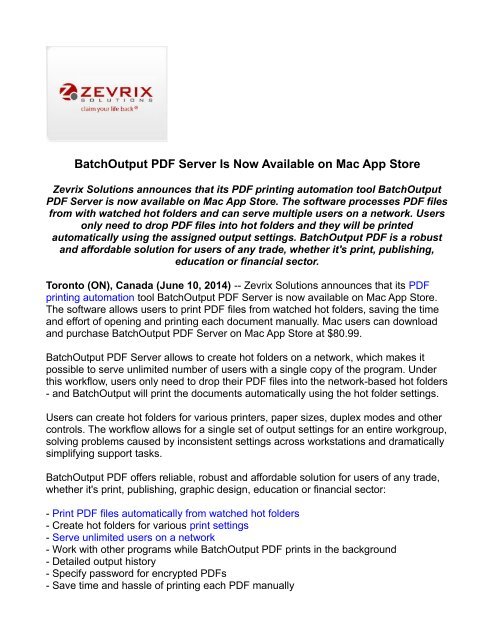 BatchOutput PDF Server Is Now Available on Mac App Store