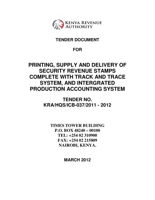 standard bid document for excise stamp - Kenya Revenue Authority