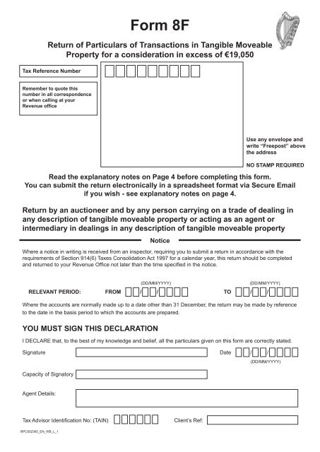 Form 8F - Return of Particulars of Transactions in Tangible ...