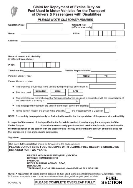 Form DD3 - Revenue Commissioners