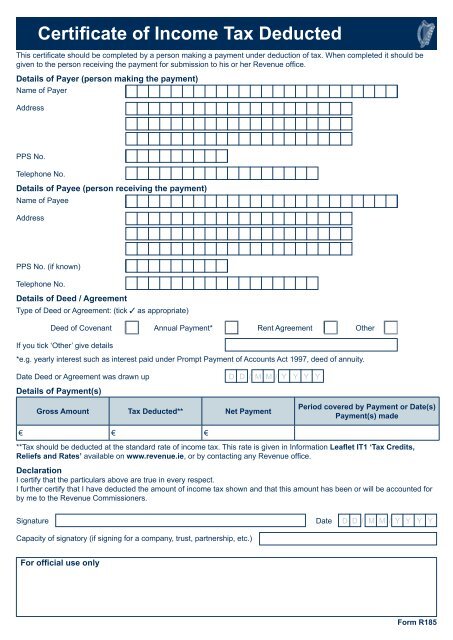 Form R185 - Revenue Commissioners