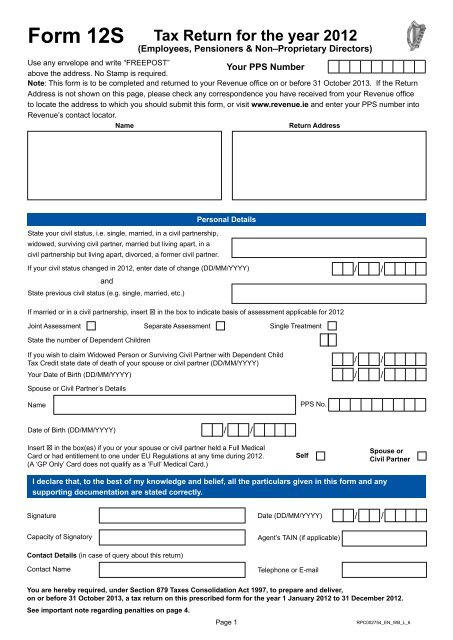 Form 12S - Tax Return for the year 2012