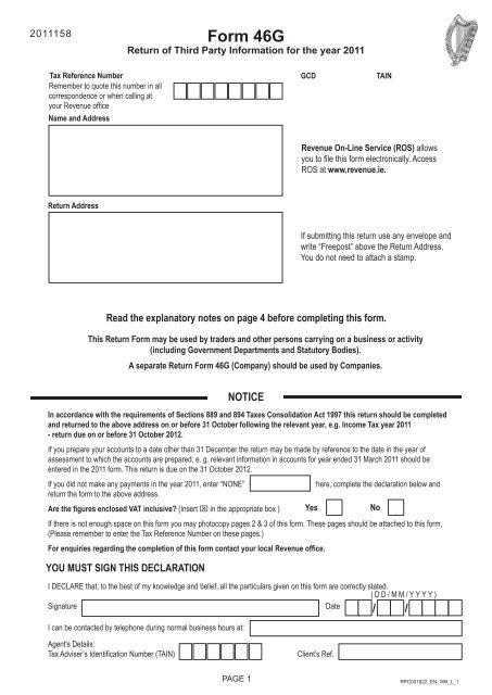 Form 46G Return of Third Party Information for the year 2011