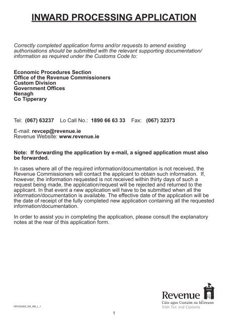 Inward Processing Application Form - Revenue Commissioners