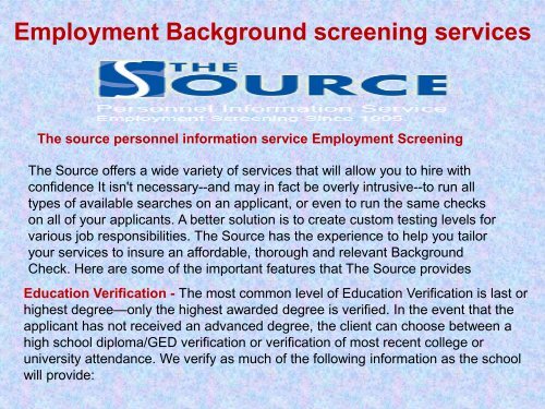 Employment Background screening services