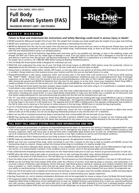 Full Body Fall Arrest System (FAS) - Big Dog Treestands