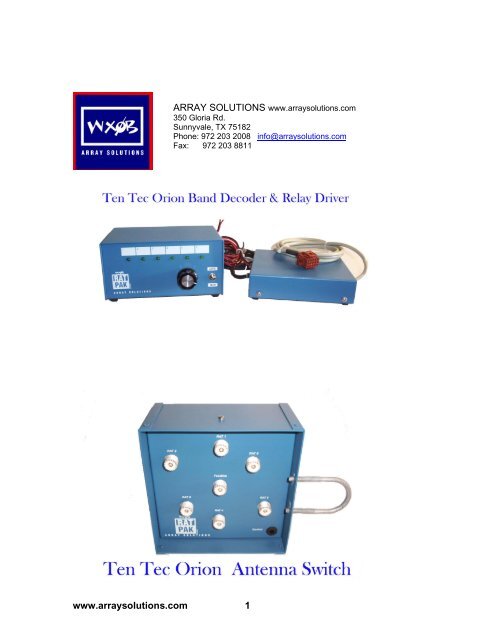 Ten Tec Orion automatic antenna switch manual - Array Solutions