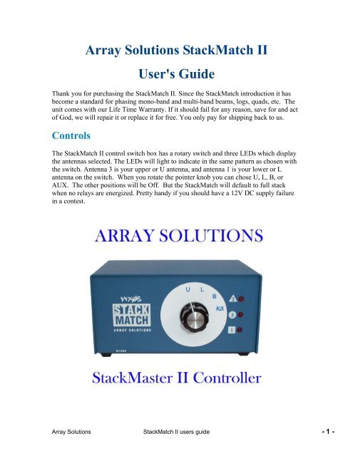 Array Solutions StackMatch II User's Guide