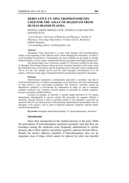 Derivative Uv Spectrophotometry Used For The Assay Of Farmacia