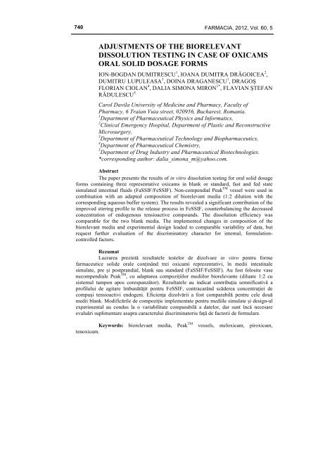 adjustments of the biorelevant dissolution testing in case ... - farmacia