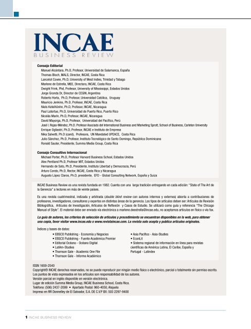 "Carta de la Directora" en PDF - INCAE Business Review