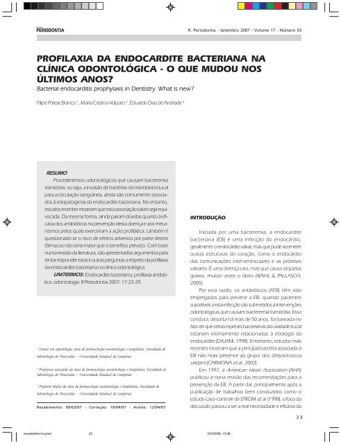 profilaxia da endocardite bacteriana na clÃ­nica ... - Revista Sobrape