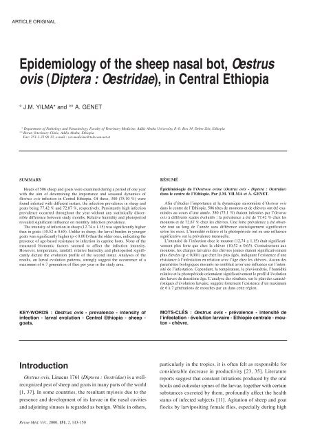 Epidemiology of the sheep nasal bot, Oestrus ovis (Diptera ...