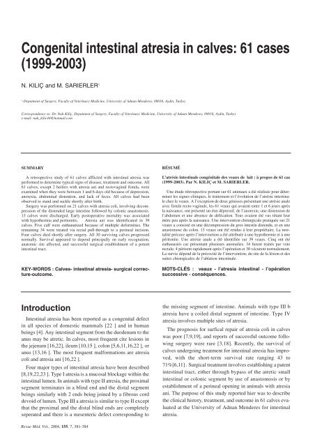 Congenital intestinal atresia in calves: 61 cases ... - ResearchGate