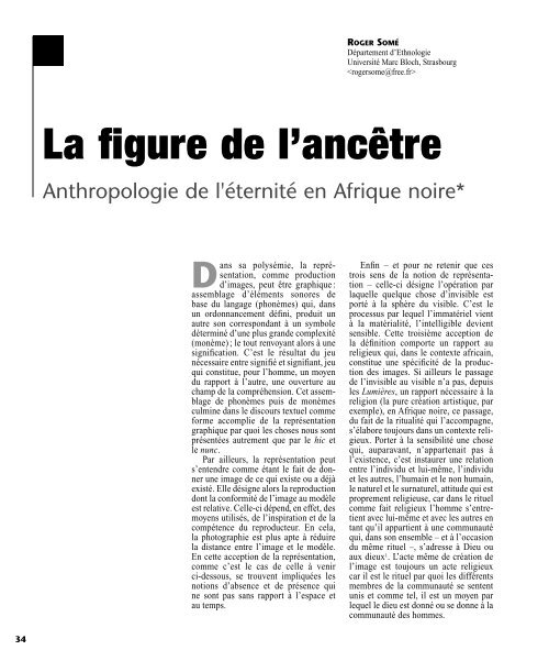 La figure de l'ancêtre - Revue des sciences sociales