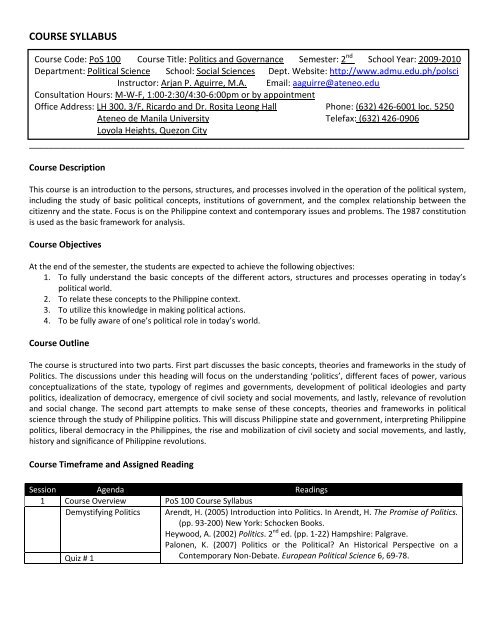 COURSE SYLLABUS - Ateneo de Manila University