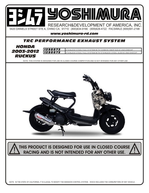 this product is designed for use in closed course racing ... - RevZilla