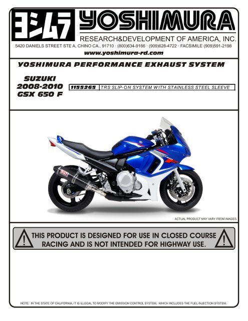 this product is designed for use in closed course racing ... - RevZilla