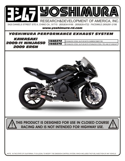 this product is designed for use in closed course racing ... - RevZilla