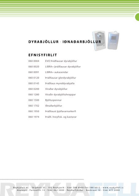 EFNISYFIRLIT DYRABJÃ LLUR . IÃ NAÃ ARBJÃ LLUR - Reykjafell