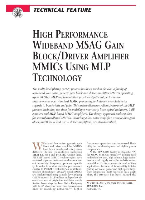 high performance wideband msag gain block/driver amplifier mmics ...