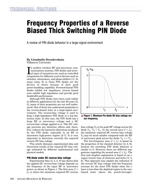 Frequency Properties of a Reverse Biased Thick Switching PIN Diode
