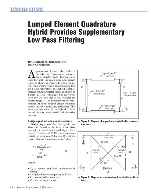 Lumped Element Quadrature Hybrid Provides Supplementary Low ...