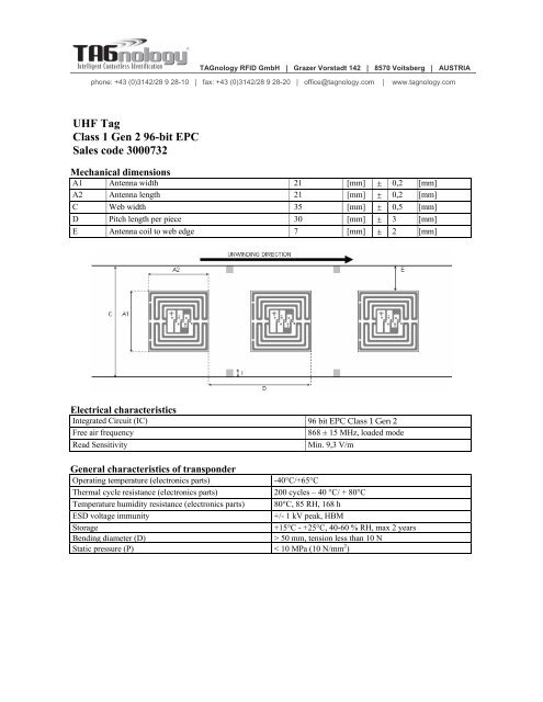 UHF Tag Class 1 Gen 2 96-bit EPC Sales code ... - RFID Webshop