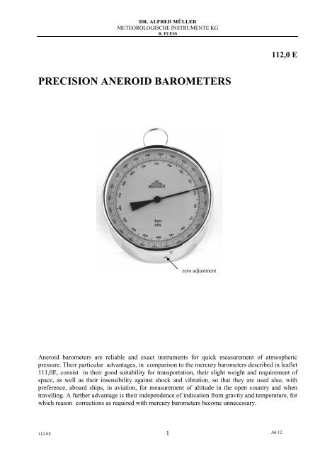 precision aneroid barometers - Meteorologische Instrumente KG