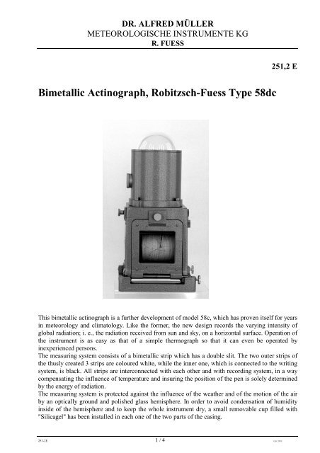 251,2 E Bimetallic Actinograph, Robitzsch-Fuess Type 58dc