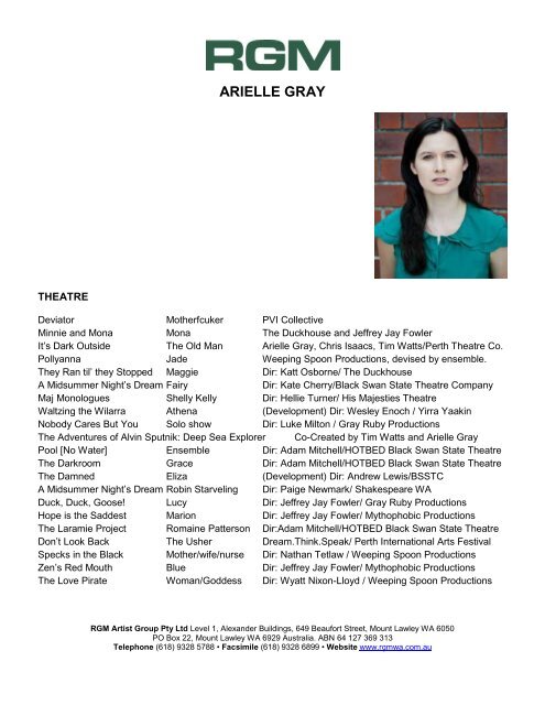Arielle Gray CV - RGM Artist Group WA