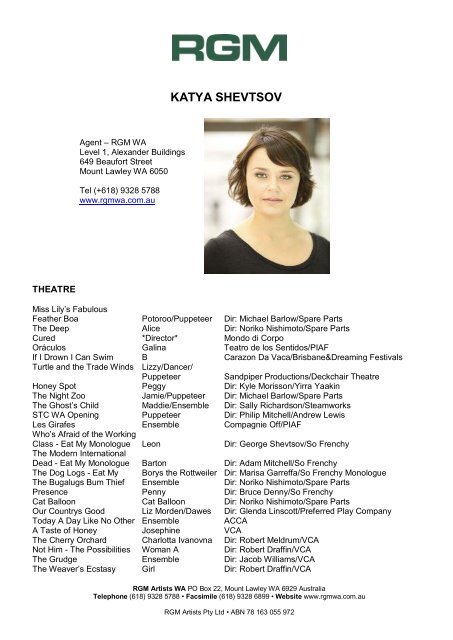 Katya Shevtsov CV - RGM Artist Group WA